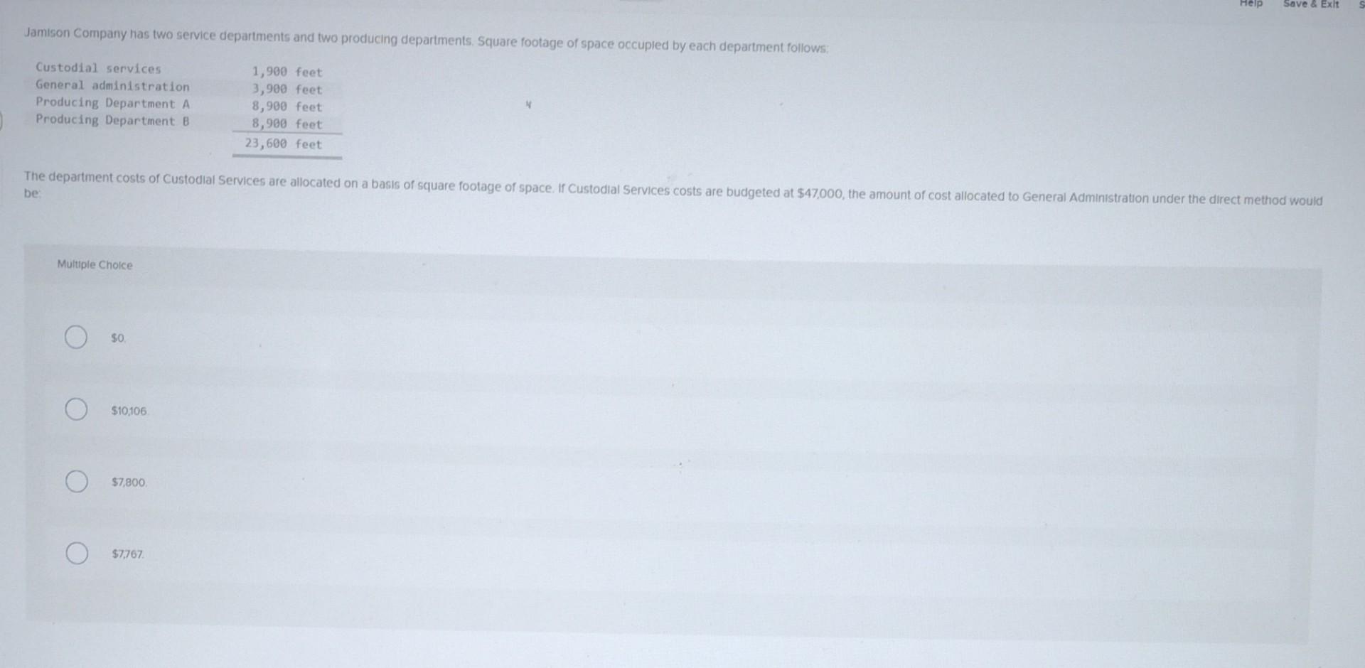 Solved Jamison Company has two service departments and two | Chegg.com