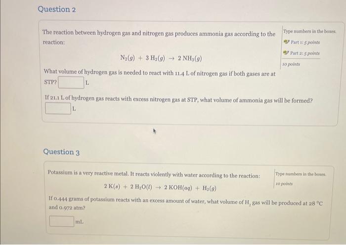 Solved The reaction between hydrogen gas and nitrogen gas | Chegg.com