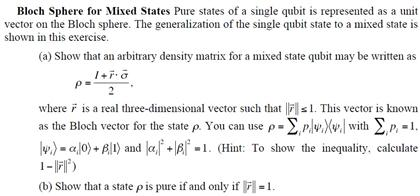 Bloch Sphere for Mixed States Pure stales of a single | Chegg.com