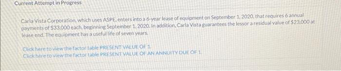 Solved Current Attempt in Progress Carla Vista Corporation, | Chegg.com