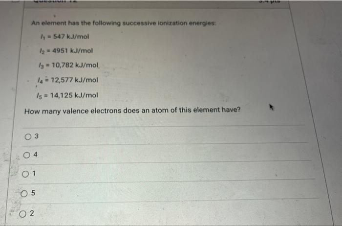 Solved An element has the following successive ionization | Chegg.com