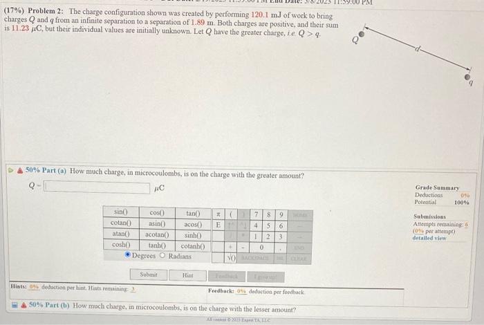 Solved (17%) Problem 2. The charge configuration shown was | Chegg.com