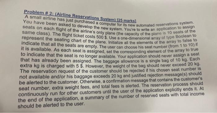Solved Problem \# 2: (Airline Reservations System) [25 | Chegg.com