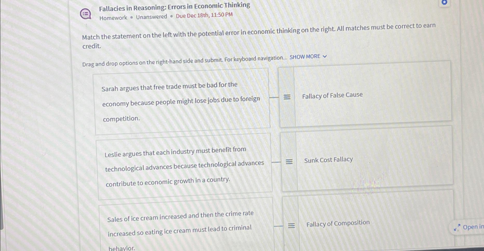 Solved Fallacies in Reasoning: Errors in Economic | Chegg.com