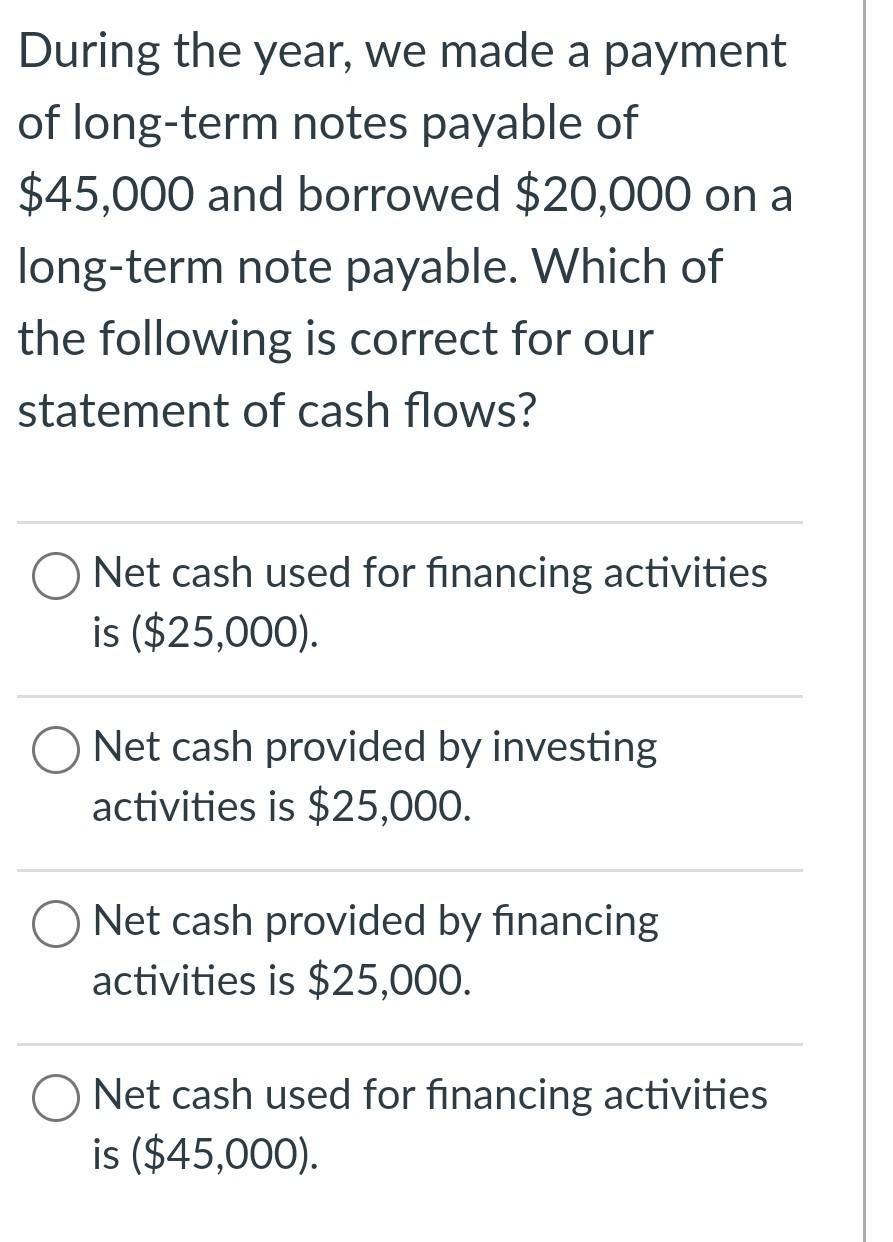 Solved During the year, we made a payment of long-term notes | Chegg.com