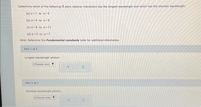 Solved Determine Which Of The Following H Atom Electron