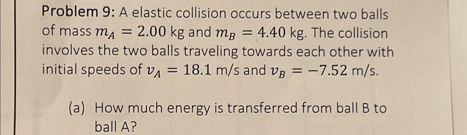Solved Problem 9: A elastic collision occurs between two | Chegg.com