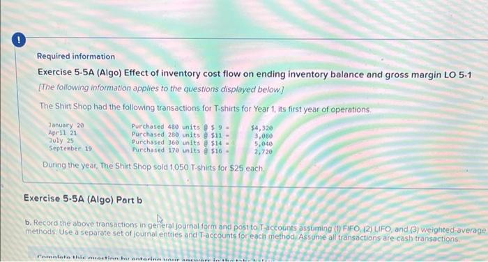 Solved Required information Exercise 5-5A (Algo) Effect of | Chegg.com