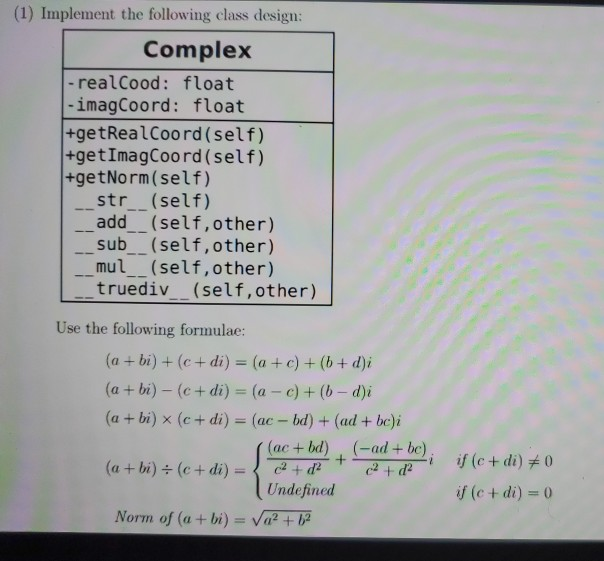 Solved Using Python Create A Class Complex Using The Design 0420