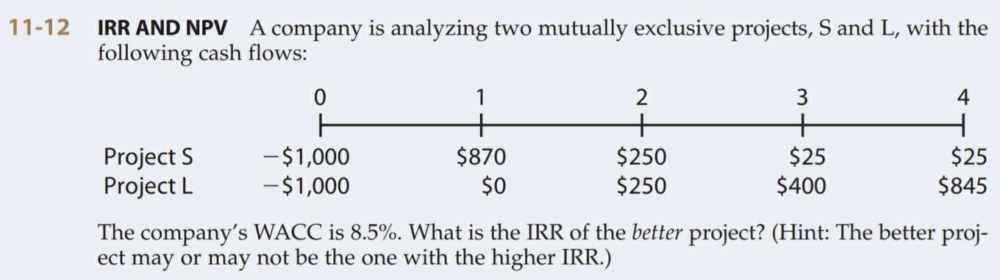 Solved 11-12 IRR AND NPV A company is analyzing two mutually | Chegg.com