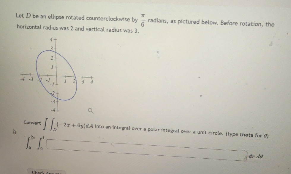 Solved Let D ﻿be an ellipse rotated counterclockwise by π6 | Chegg.com