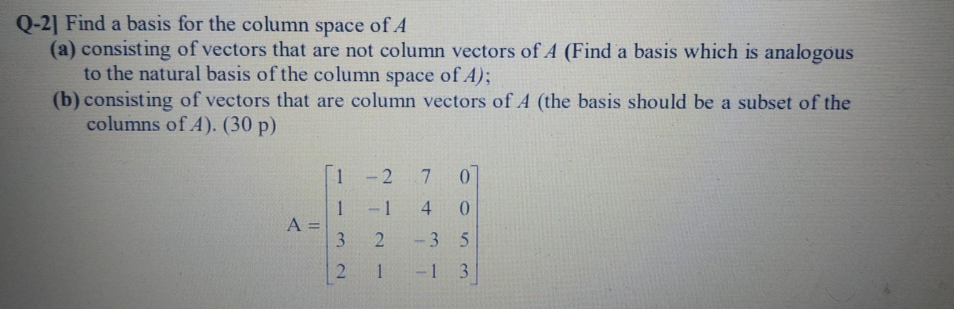 Solved Q-2] Find a basis for the column space of A (a) | Chegg.com