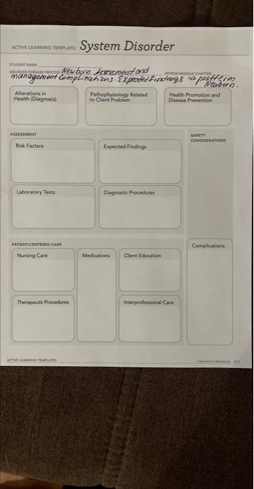 Solved ACTIVE LEARNING TEMPLATE System Disorder MONT Newborn | Chegg.com