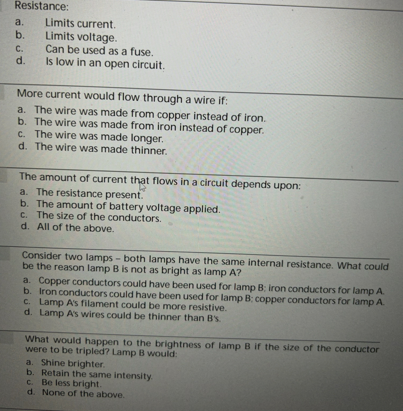 Solved Resistance:a. ﻿Limits current.b. ﻿Limits voltage.c. | Chegg.com