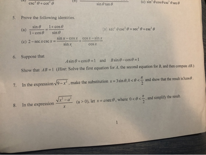 Solved (a) (6) csc + cote (c) sinocos cse'O sec sin e tan 5. | Chegg.com
