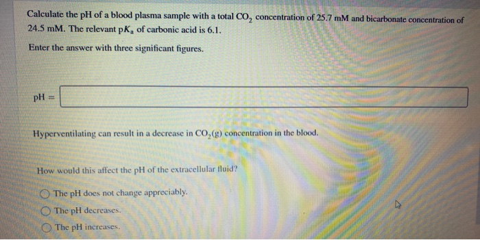 Solved Calculate the pH of a blood plasma sample with a | Chegg.com