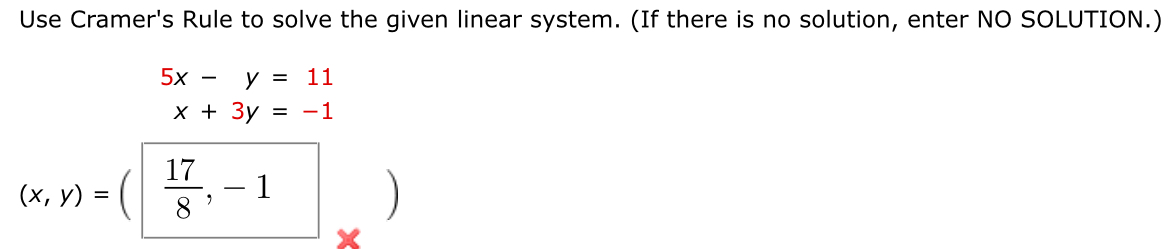 Use Cramer's Rule to solve the given linear system. | Chegg.com
