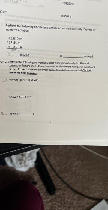 Solved Perform the following calculations and round answers | Chegg.com