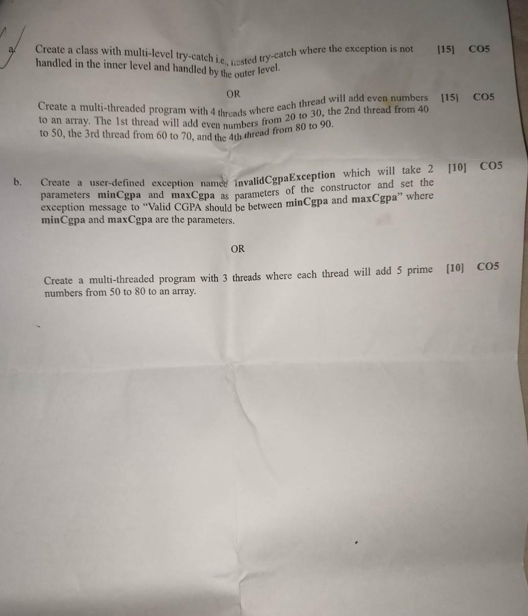 Solved Create a class with multi-level try-catch i.e,, | Chegg.com