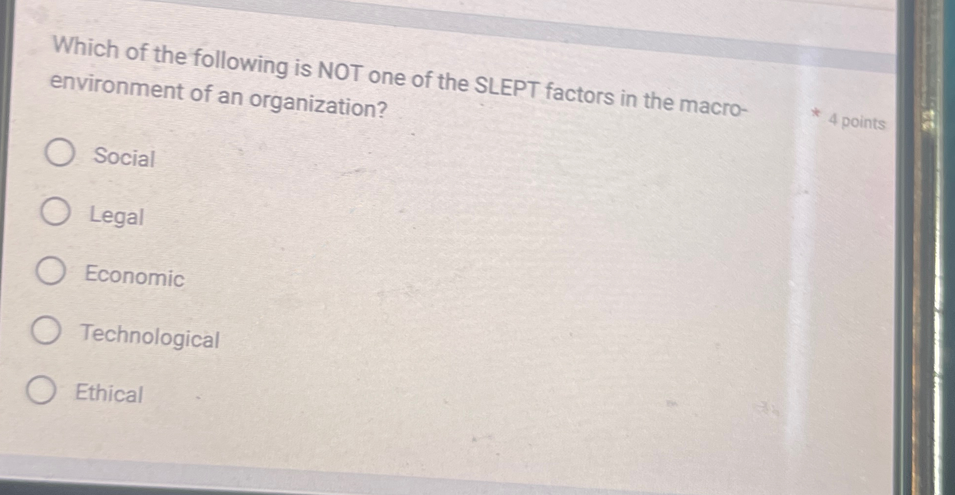Solved Which of the following is NOT one of the SLEPT | Chegg.com