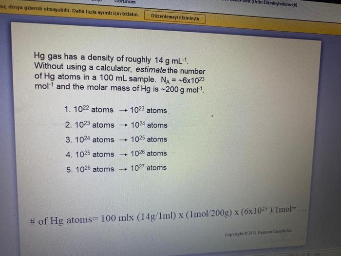 Solved Hg gas has a density of roughly 14 g mL−1. Without | Chegg.com