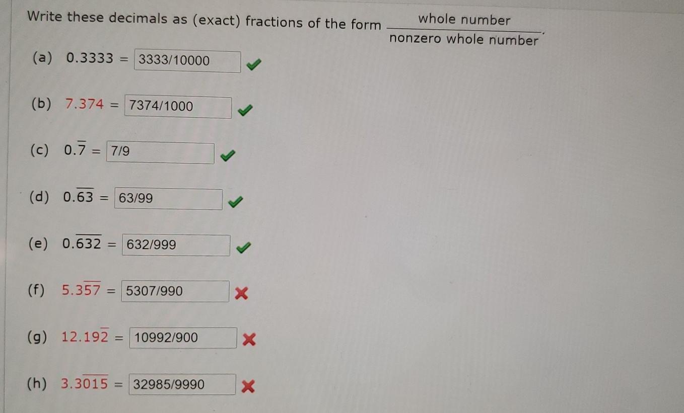 Solved Write these decimals as (exact) fractions of the form | Chegg.com