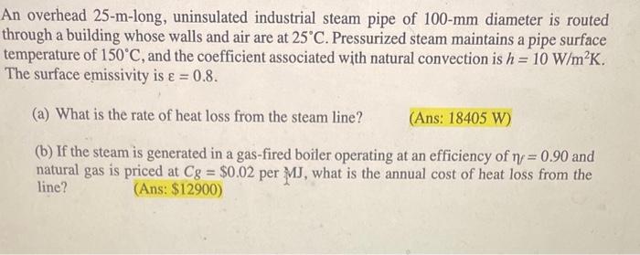 Solved An overhead 25 -m-long, uninsulated industrial steam | Chegg.com