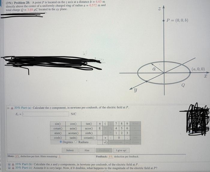 Solved (35) Problem 28: A point P is located on the z axis | Chegg.com