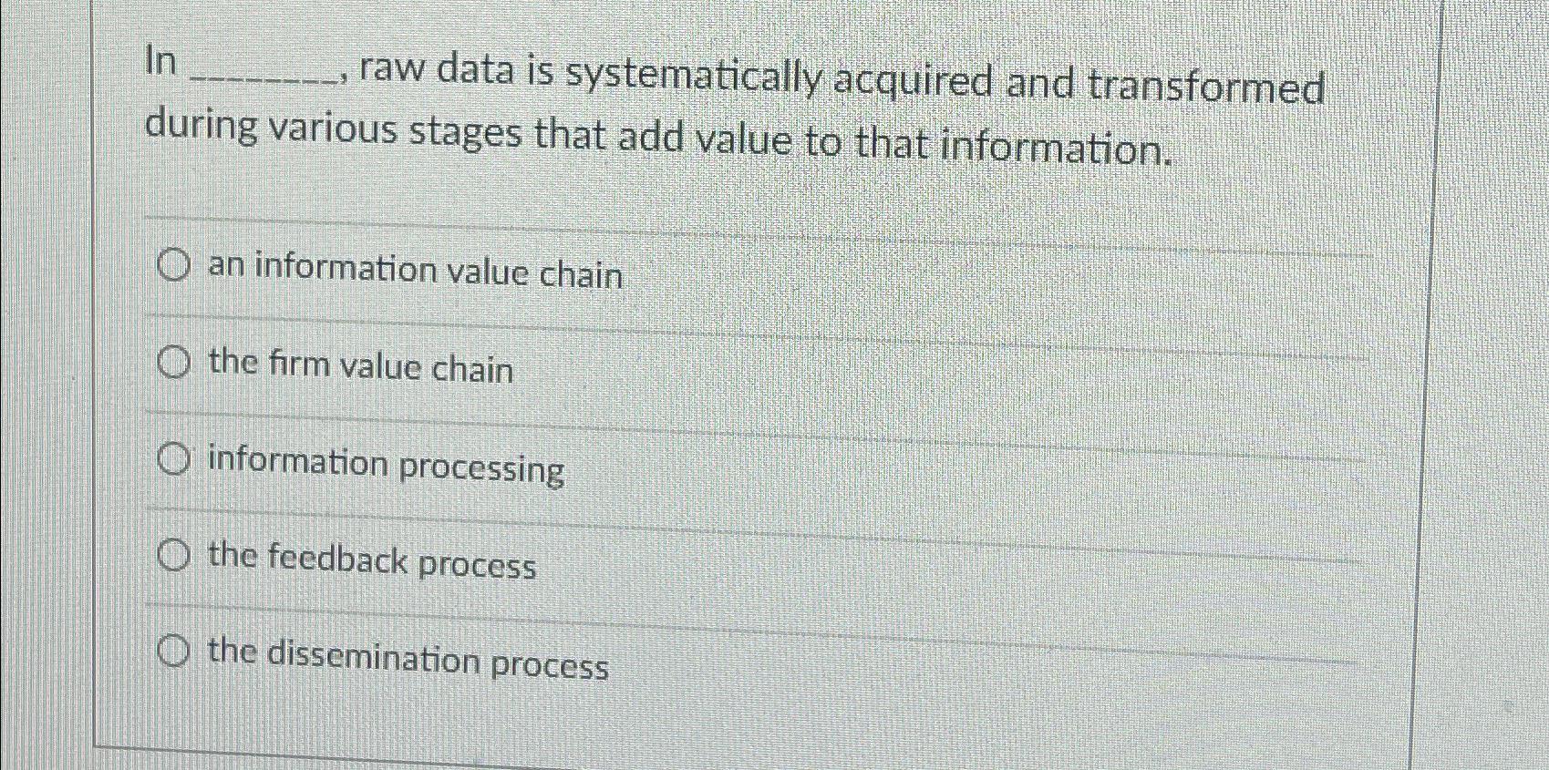 Solved In , ﻿raw data is systematically acquired and | Chegg.com