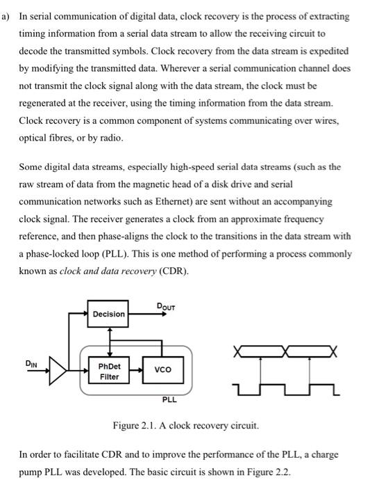 Solved a) In serial communication of digital data, clock | Chegg.com