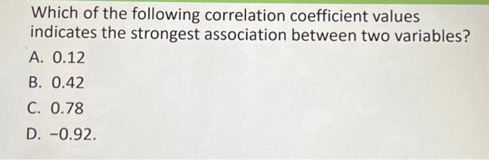 Solved Which of the following correlation coefficient values | Chegg.com