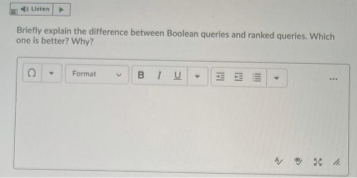 Solved Listen Briefly explain the difference between Boolean | Chegg.com