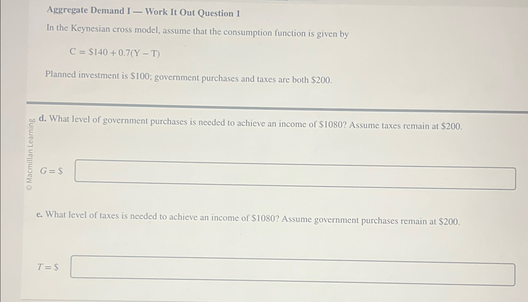 Solved Aggregate Demand I - ﻿Work It Out Question 1In the | Chegg.com