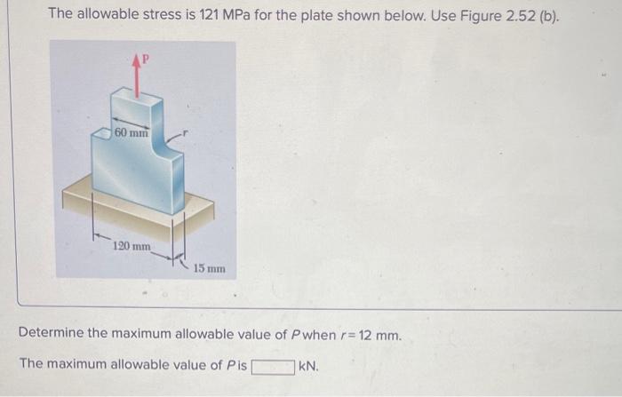 Solved The allowable stress is 121 MPa for the plate shown | Chegg.com