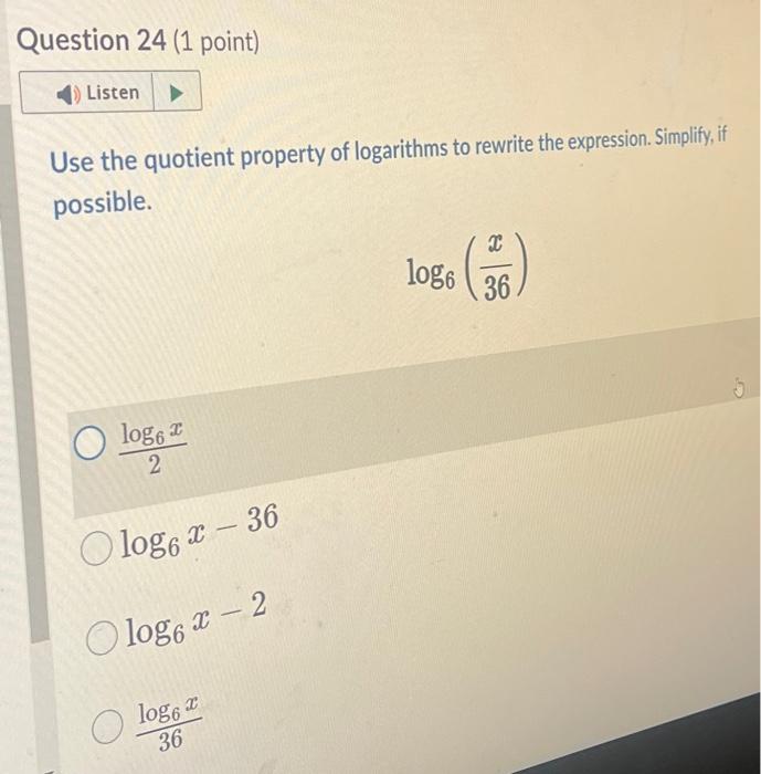Solved Use the quotient property of logarithms to rewrite | Chegg.com