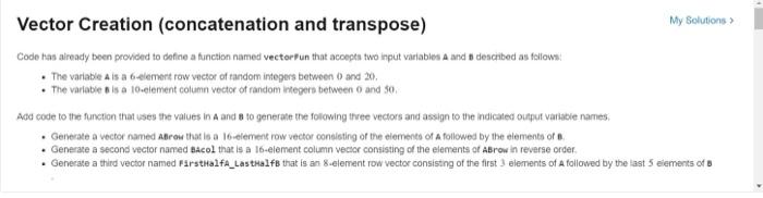 Solved Vector Creation (concatenation and transpose) Code | Chegg.com