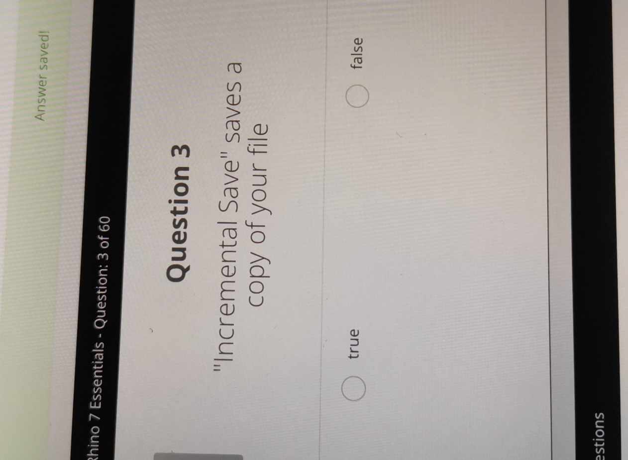 Solved Answer saved!Rhino 7 ﻿Essentials - ﻿Question: 3 ﻿of | Chegg.com