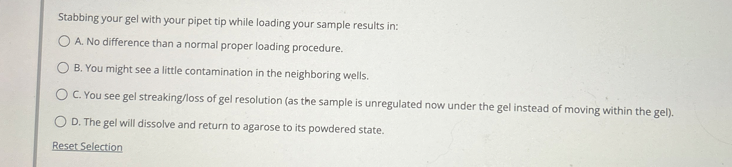 Solved Stabbing your gel with your pipet tip while loading | Chegg.com