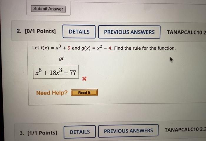 Let f(x)=x3+9 and g(x)=x2−4. Find the rule for the | Chegg.com