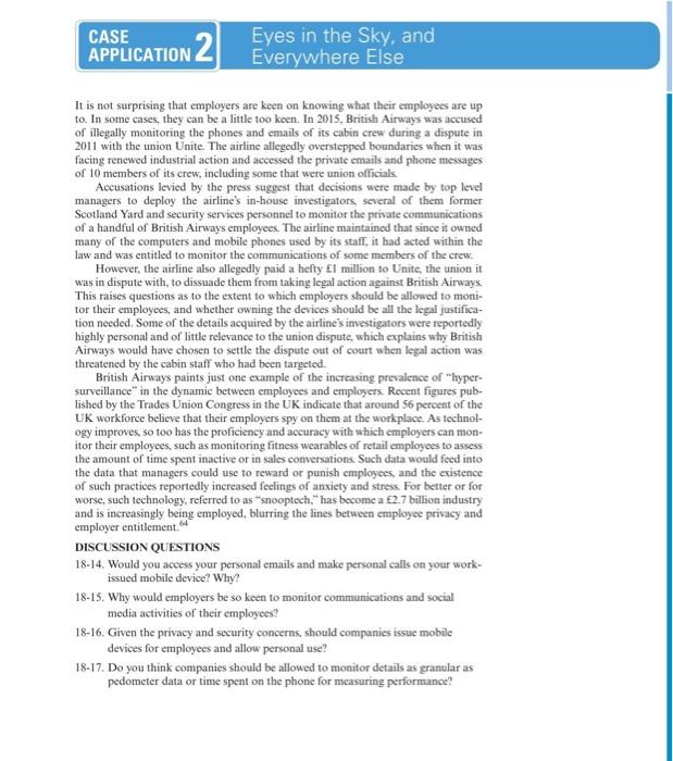 Solved CASE APPLICATION 2 Eyes in the Sky, and Everywhere | Chegg.com