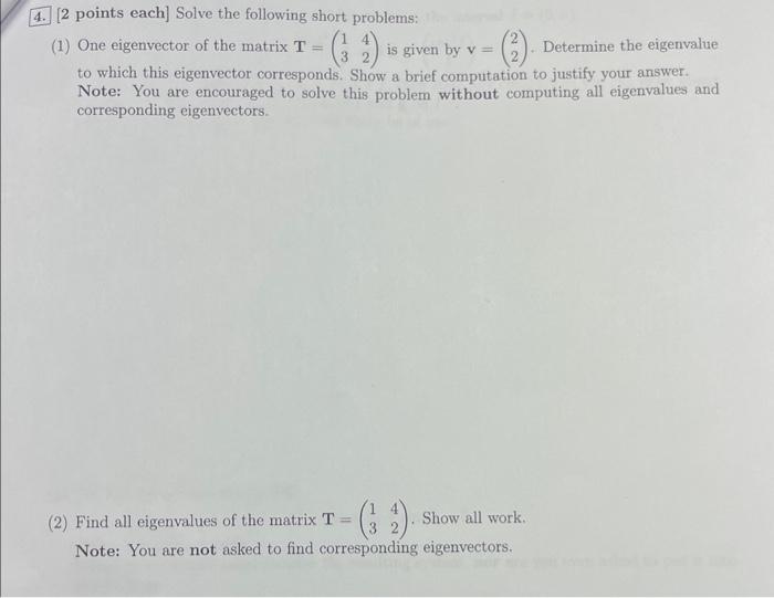 Solved [ 2 points each] Solve the following short problems: | Chegg.com