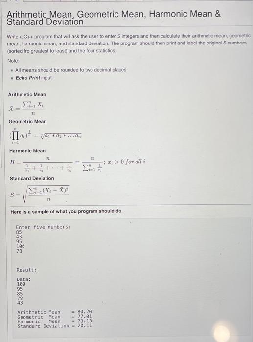 Solved Arithmetic Mean, Geometric Mean, Harmonic Mean & | Chegg.com