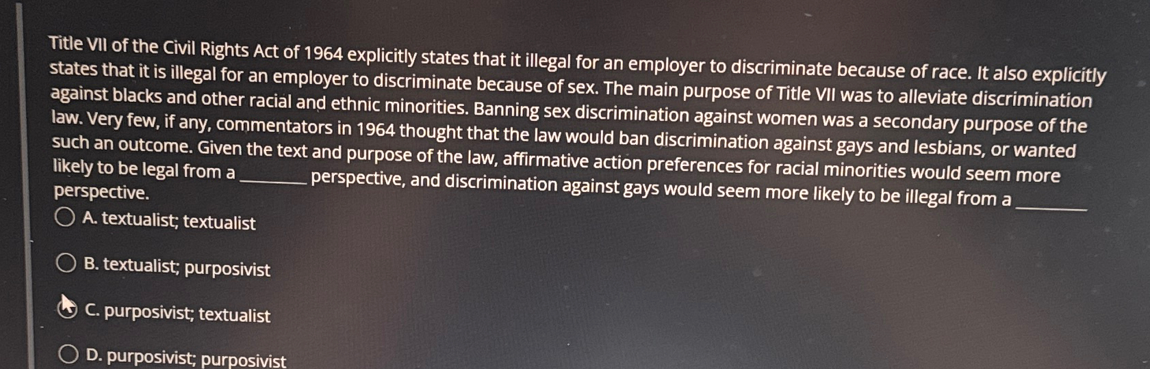Solved Title VII of the Civil Rights Act of 1964 ﻿explicitly | Chegg.com