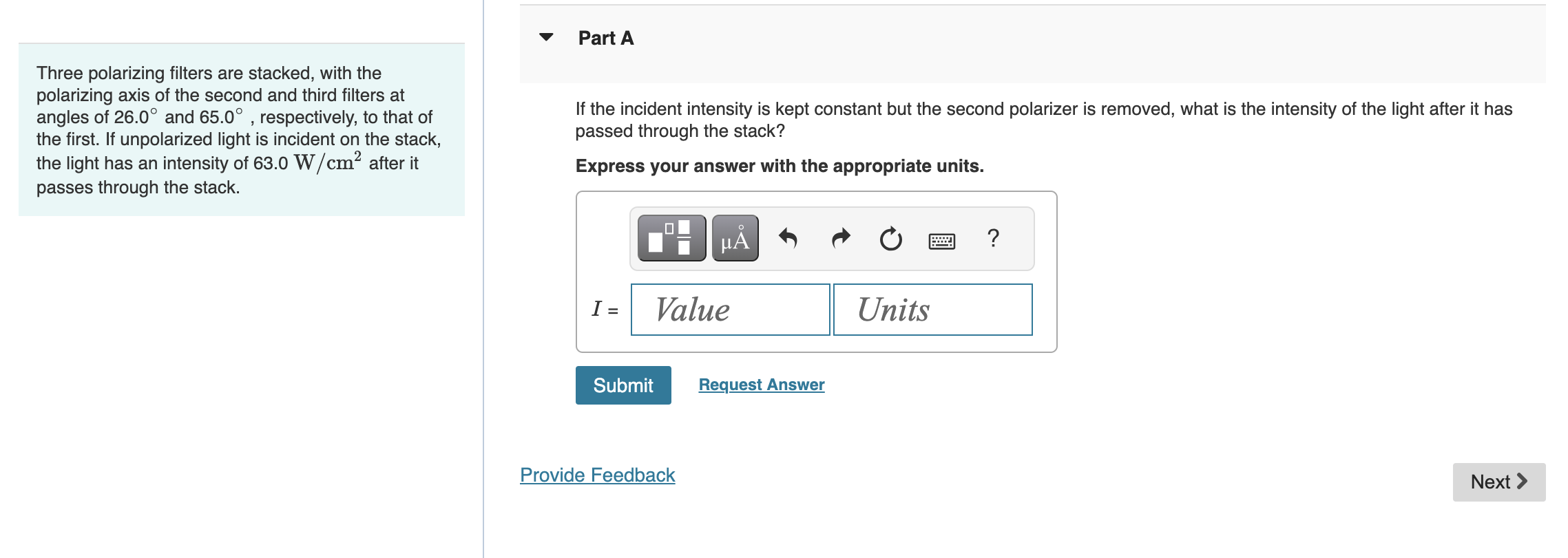 Solved Part AThree polarizing filters are stacked, with | Chegg.com