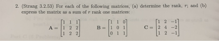 Solved for each of the following matrices (a) determine the | Chegg.com