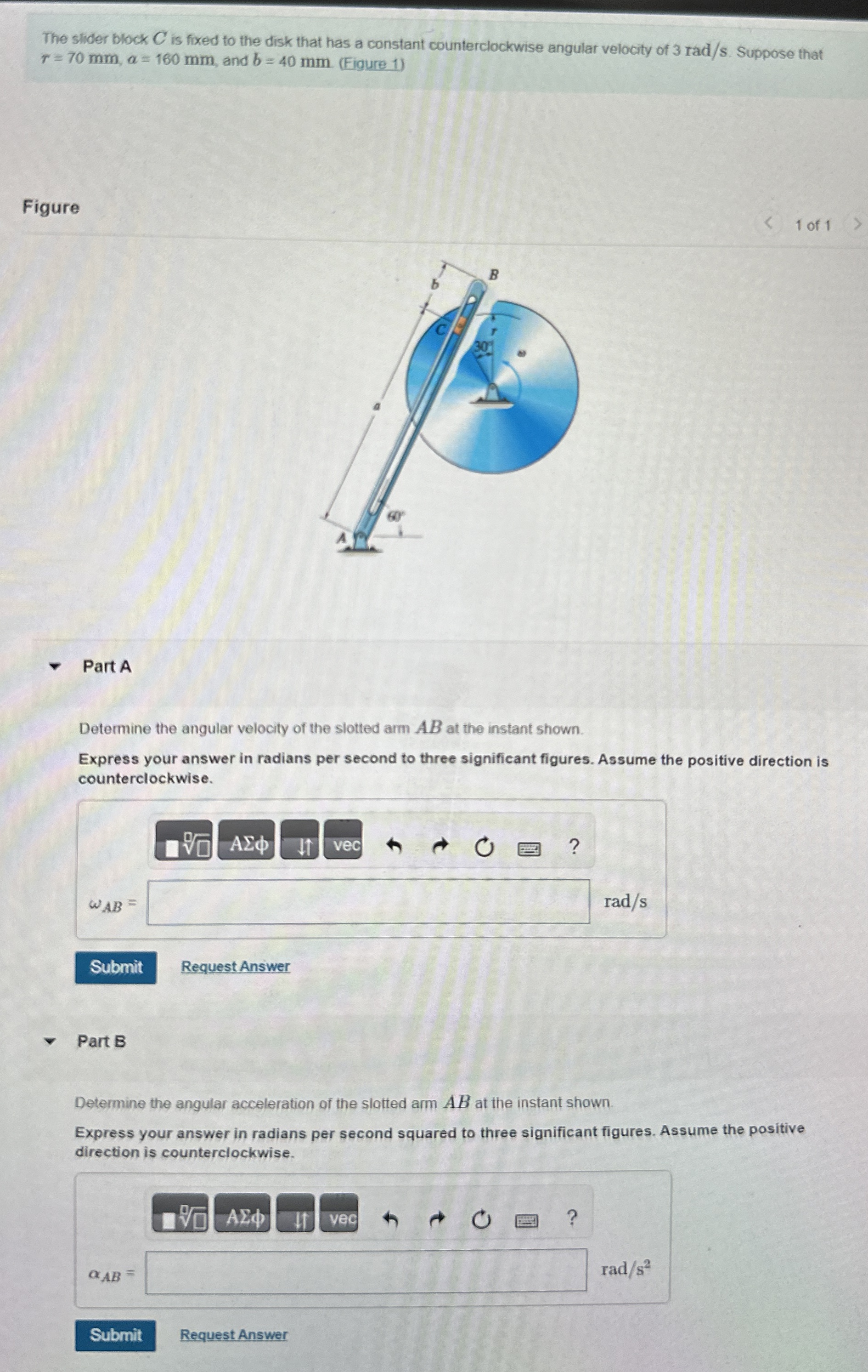 Solved The slider block C ﻿is fixed to the disk that has a | Chegg.com