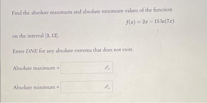 Solved Find the absolute maximum and absolute minimum values | Chegg.com
