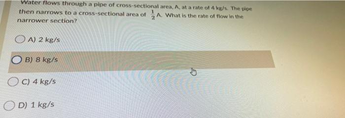 Solved water flows through a pipe of cross-sectional area, | Chegg.com