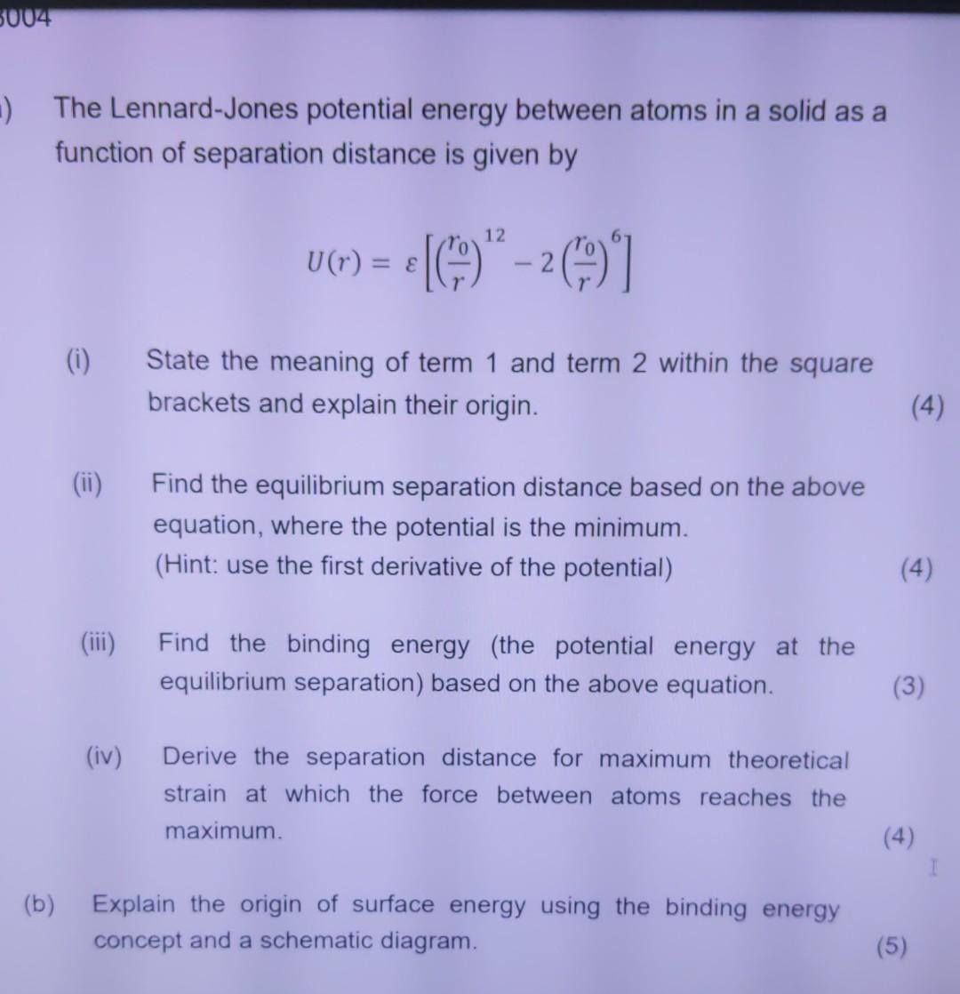 Solved 3004 - The Lennard-Jones potential energy between | Chegg.com