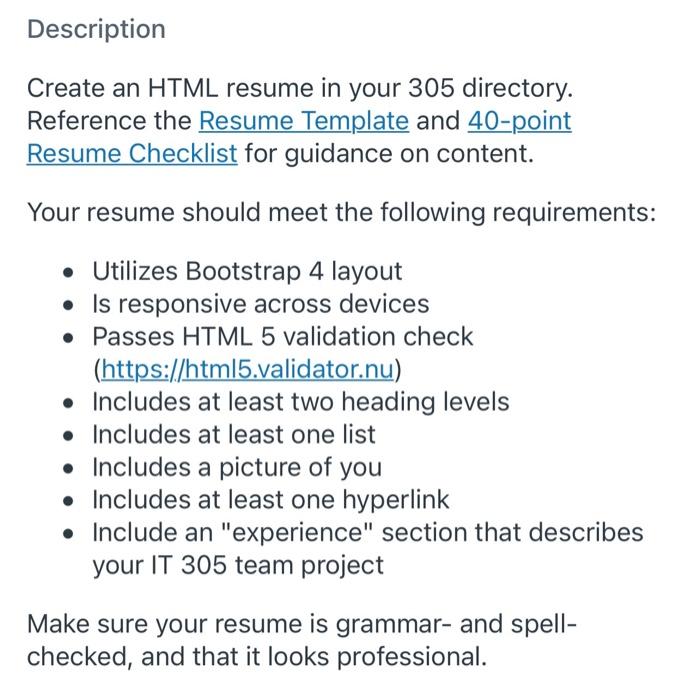 Solved create a resume webpage and use examples for text | Chegg.com